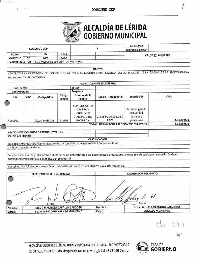 Solicitud CDP y CDP | PDF