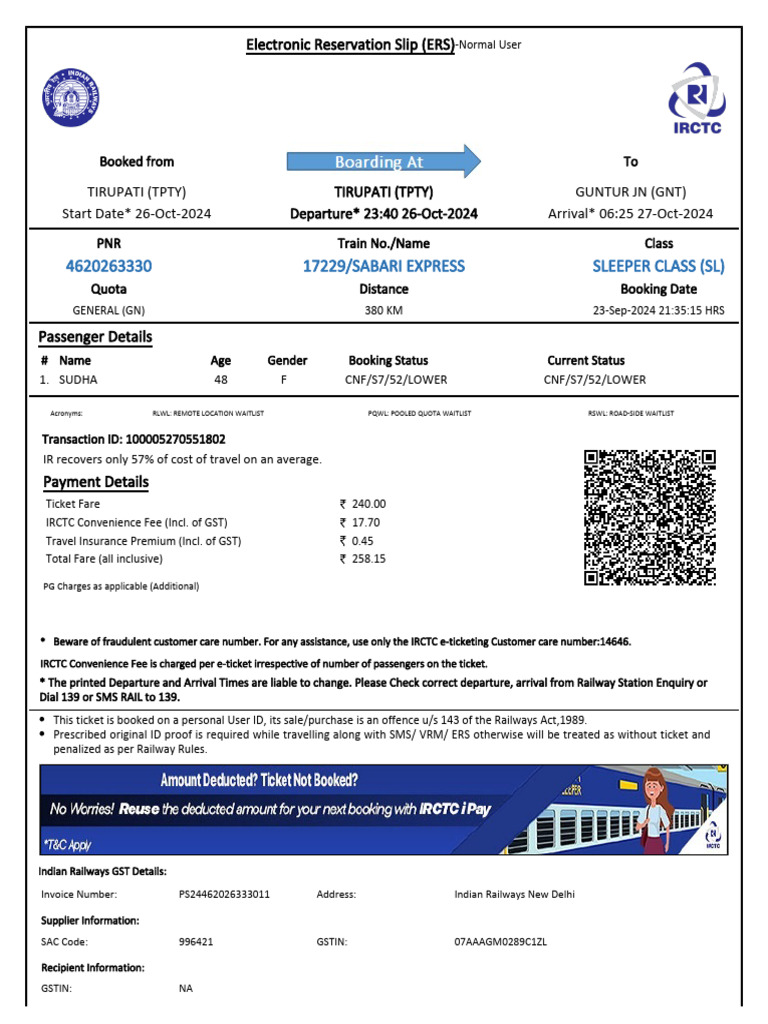 17229/sabari Express Sleeper Class (SL) | PDF