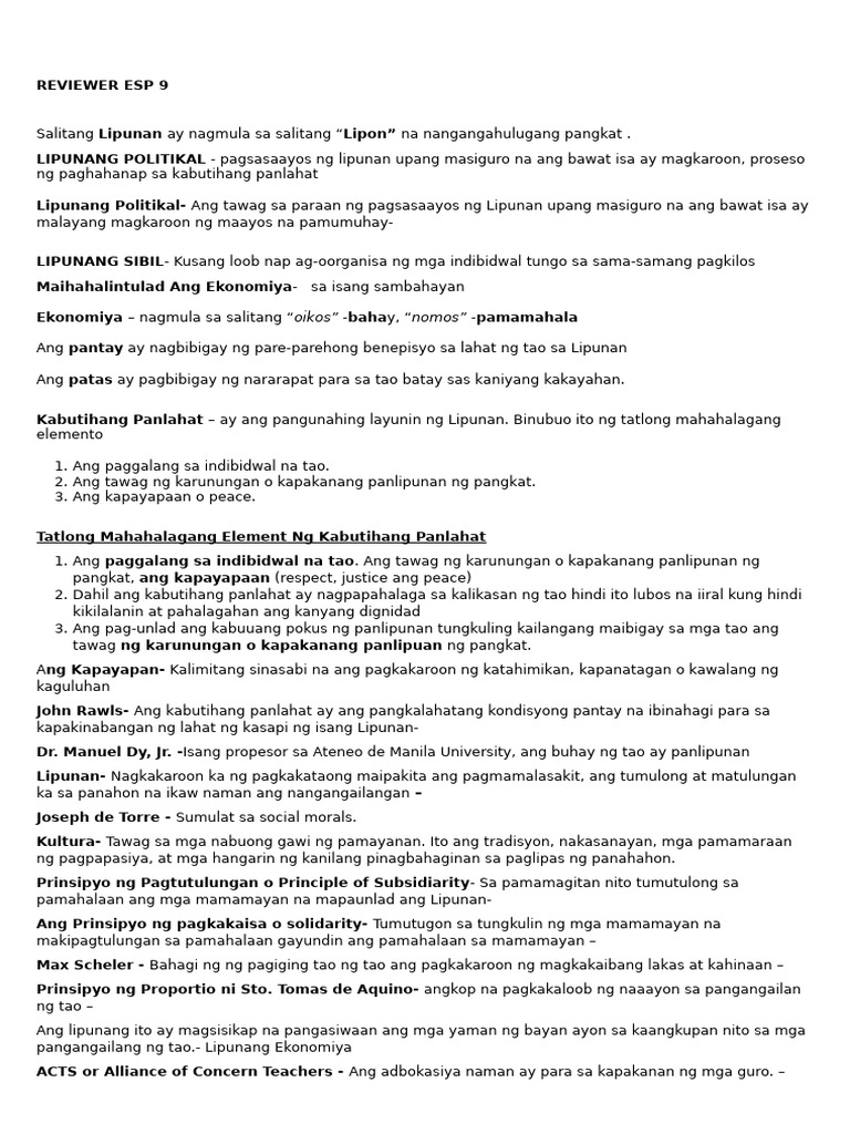 Esp 9 Reviewer Complete | PDF