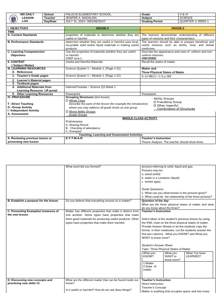 DLL Q1 W1 Day1.science | PDF