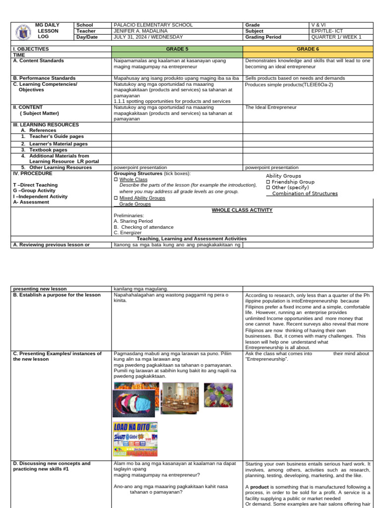 DLL Q1 W1 Day1.epp - Tle | PDF