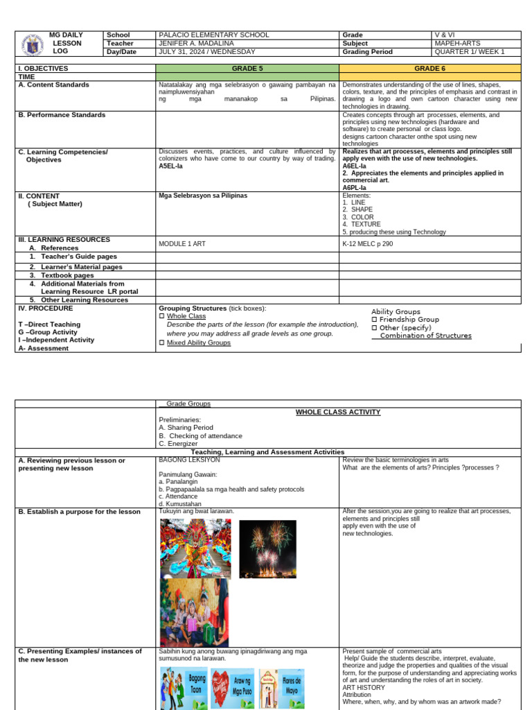 DLL-Q1-W1-DAY2-MAPEH | PDF