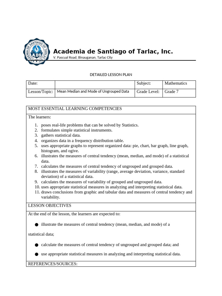 Mean Median and Mode of Ungrouped Data GR.7 | PDF | Mean | Mode ...