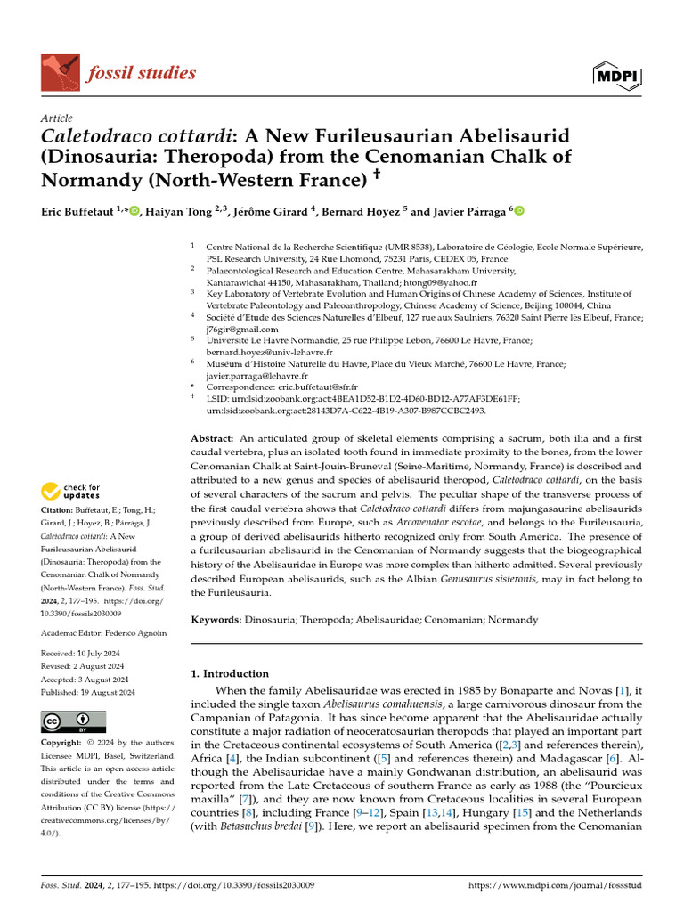 Buffetaut Et Al. 2024 Caletodraco Cottardi - A New Abelisaurid From ...