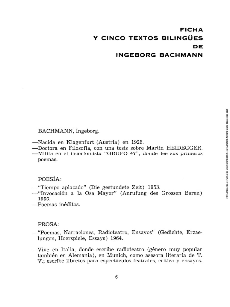 Antología - Ingeborg Bachmann | PDF