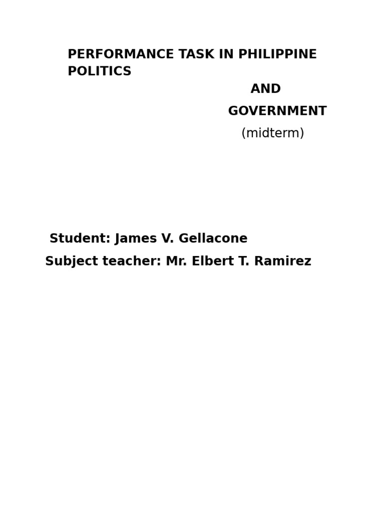Performance Task in Philippine Politics AND Government: (Midterm) | PDF