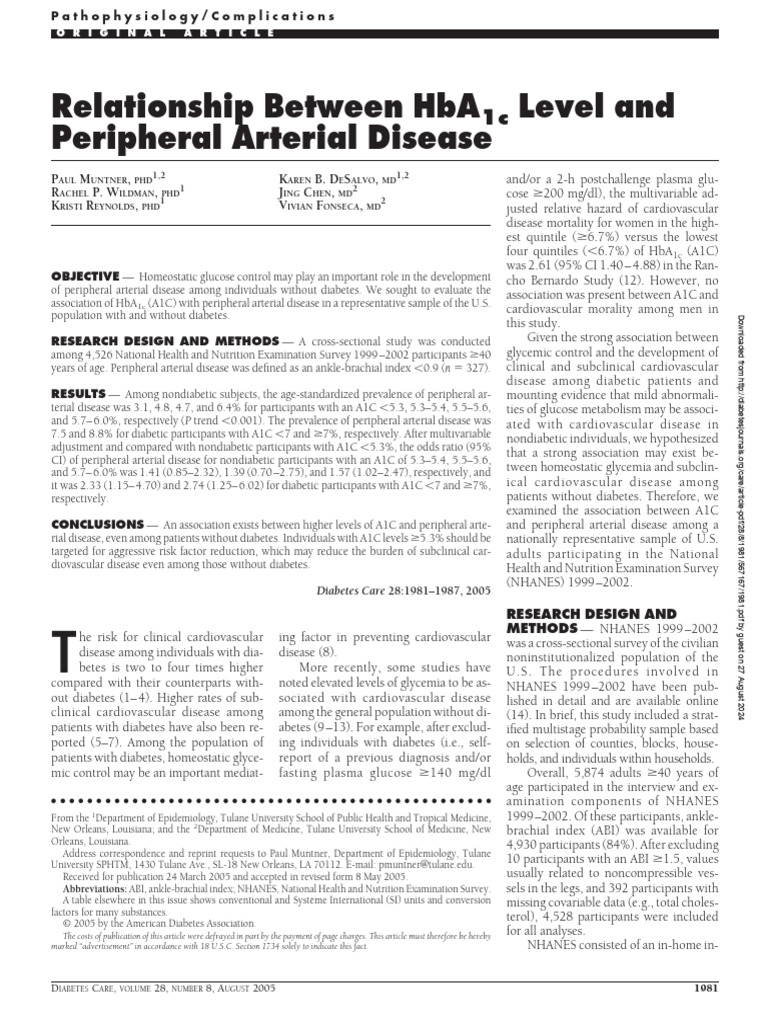 Relationship Between Hba Level and Peripheral Arterial Disease | PDF
