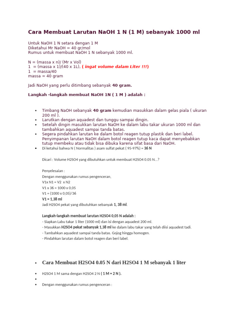Cara Membuat Larutan NaOH 1 N | PDF