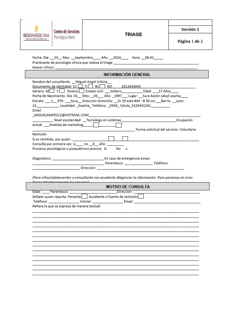 Formato Triage 1 | PDF