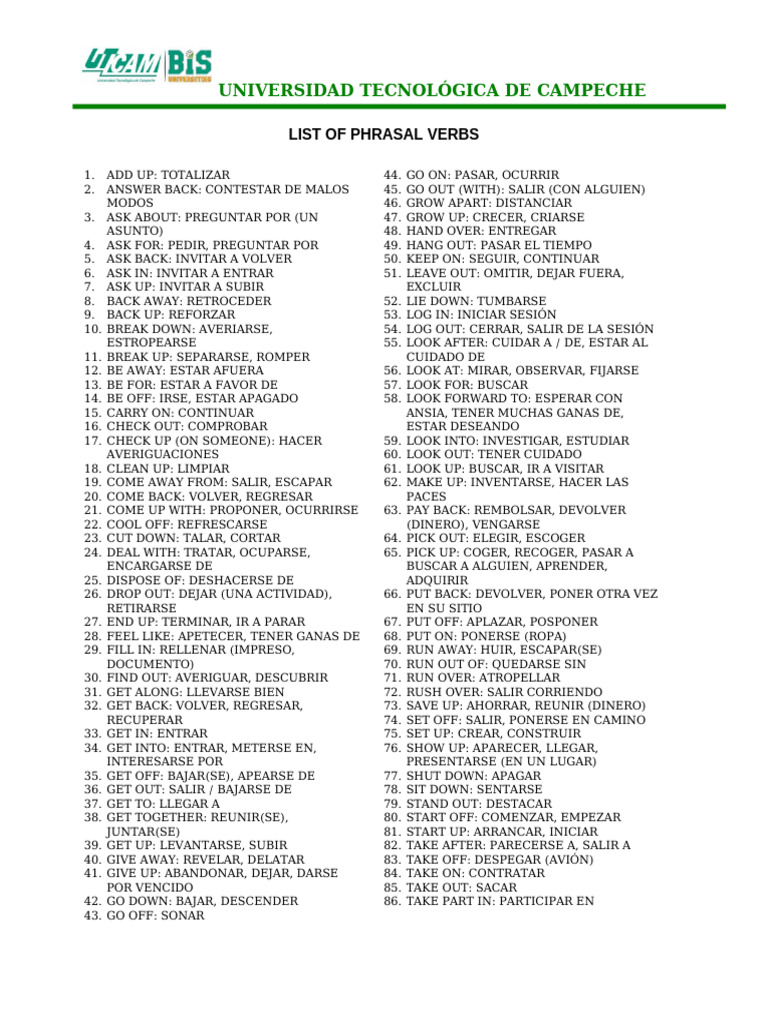 Lista de Verbos Frasales | PDF