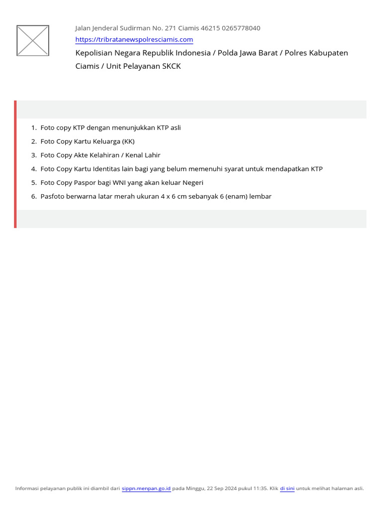 Unduh Standar Pelayanan - Penerbitan SKCK (Surat Keterangan Catatan Kepolisian) | PDF