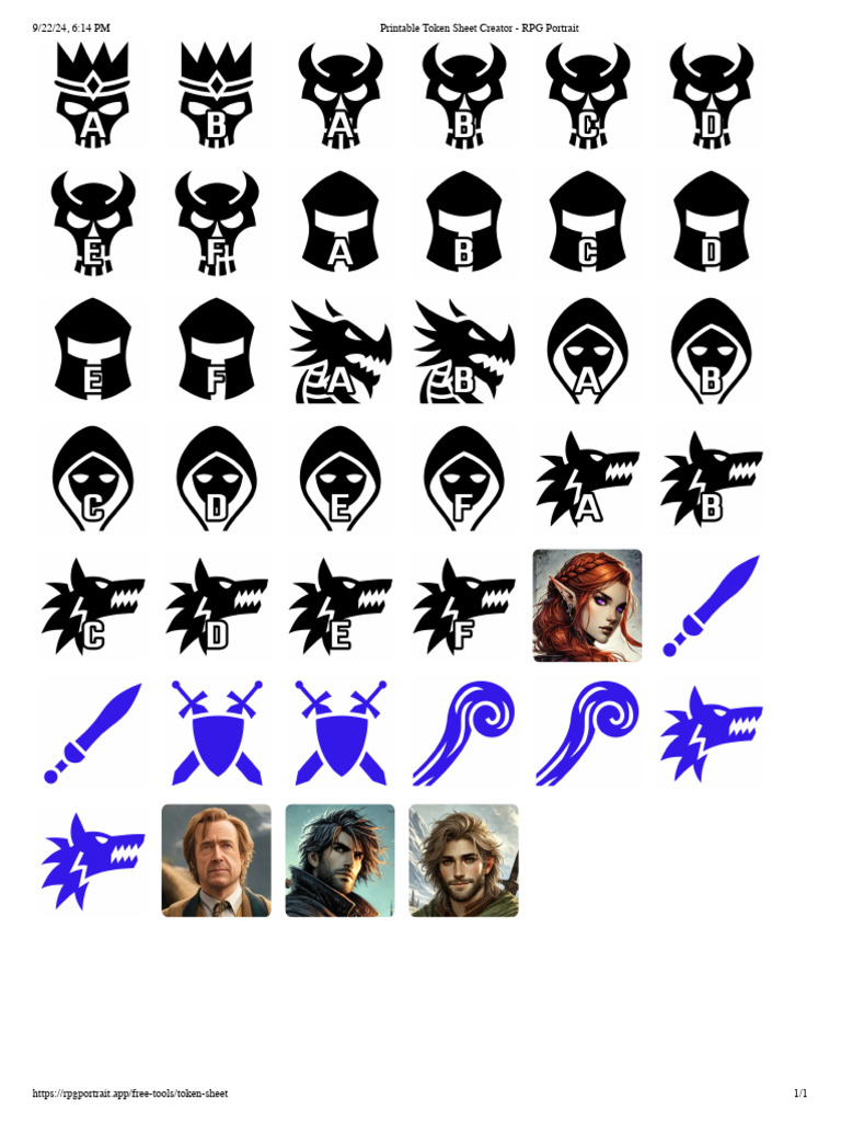 Printable Token Sheet Creator - RPG Portrait | PDF