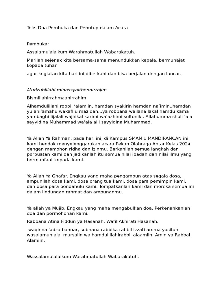 Teks Doa Pembuka Dan Penutup | PDF | Pengembangan Diri