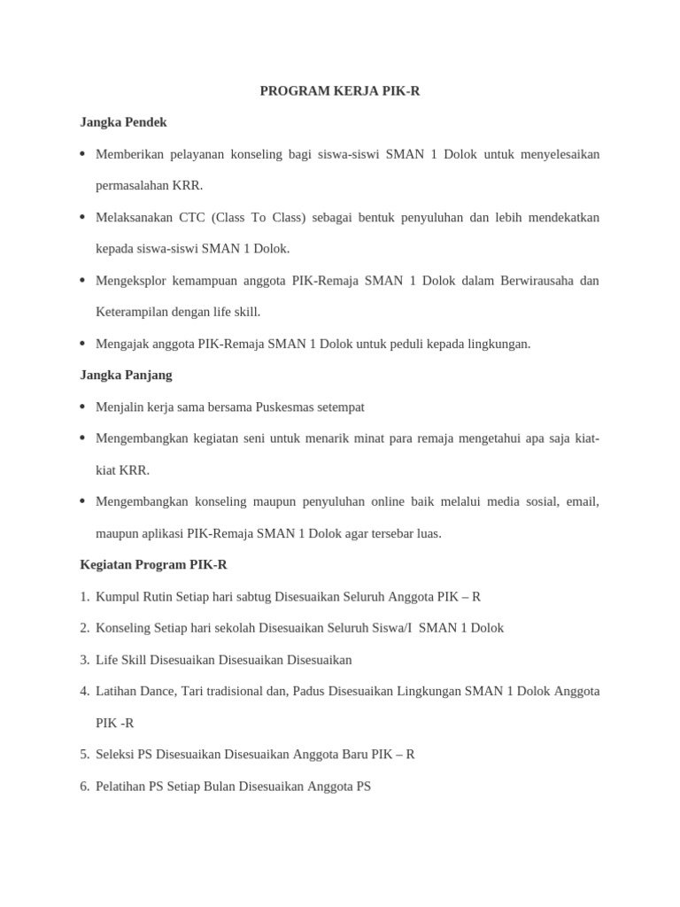 PROGRAM KERJA PIK | PDF