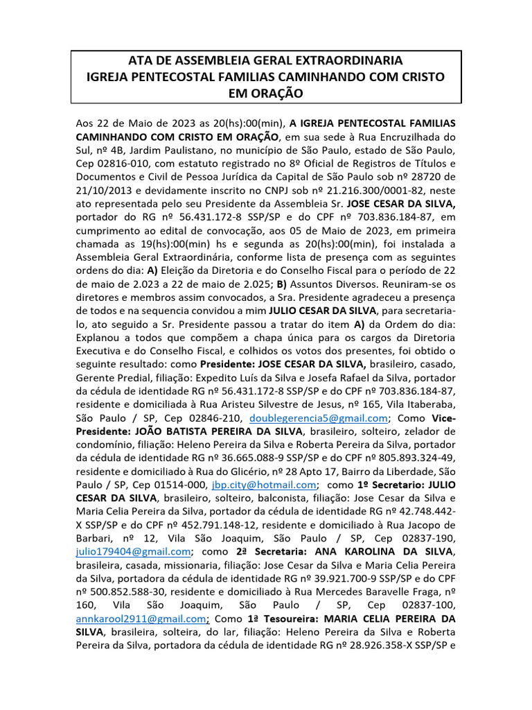 Ata de Assembleia 2023 2025 | PDF