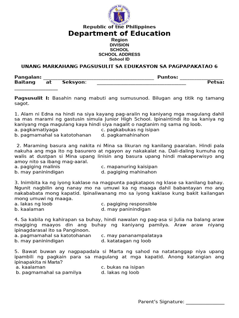 Dll Matatag Grade 6 Q1 Periodical Test 5 Road To Ielts Listening