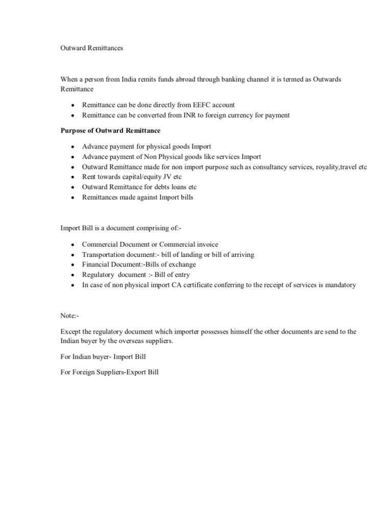 Purpose of Outward Remittance | PDF