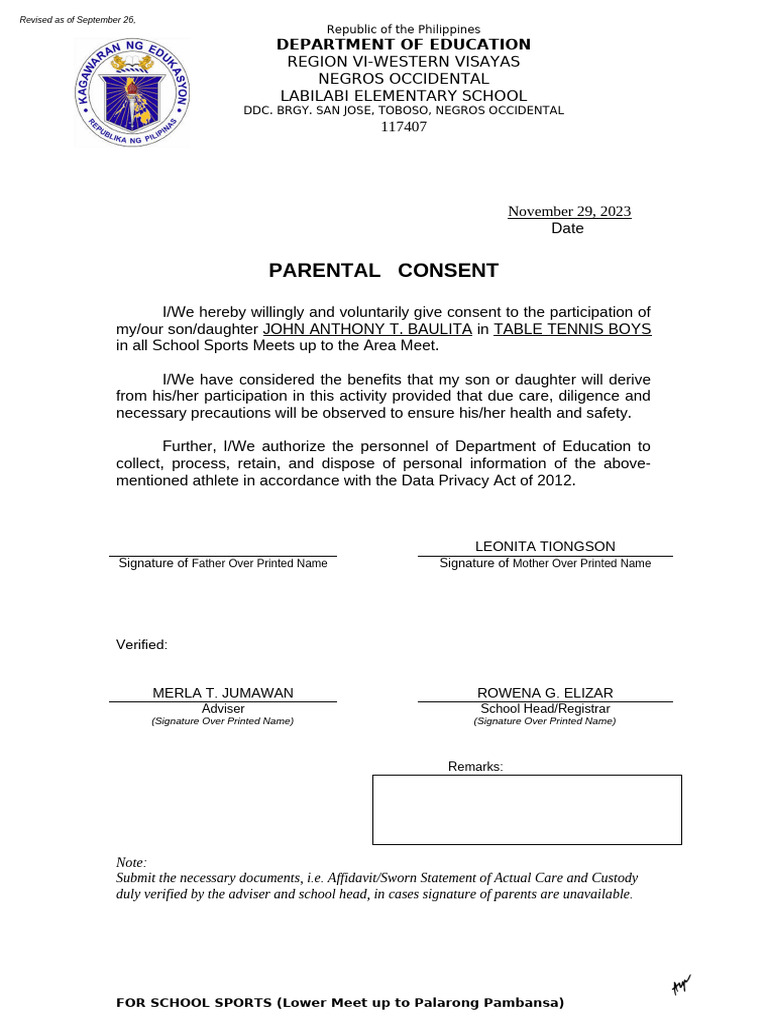 2020 Parents-Consent Revised-2 | PDF