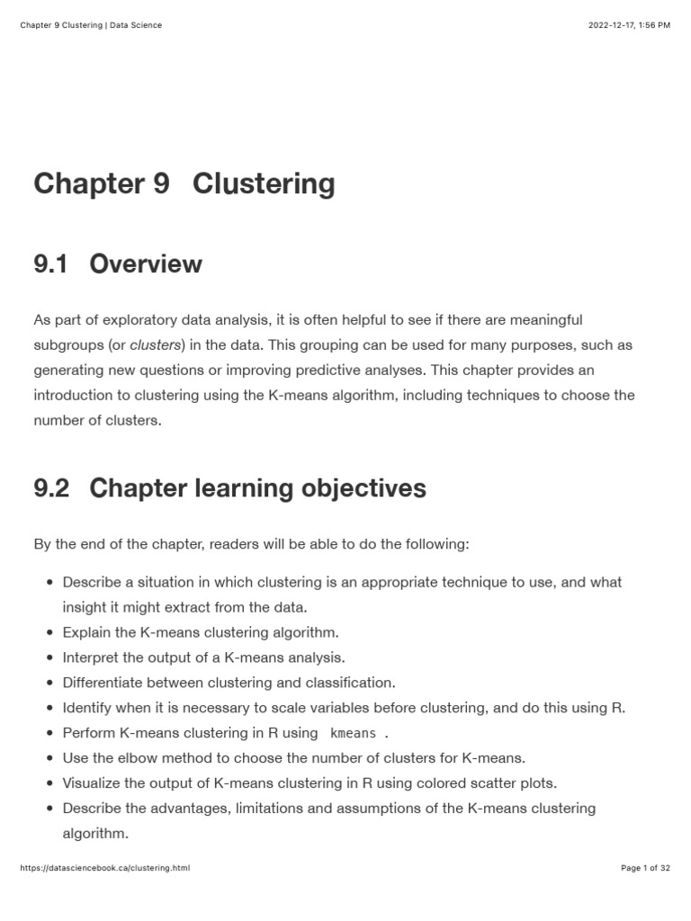 Chapter 9 Clustering - Data Science | PDF