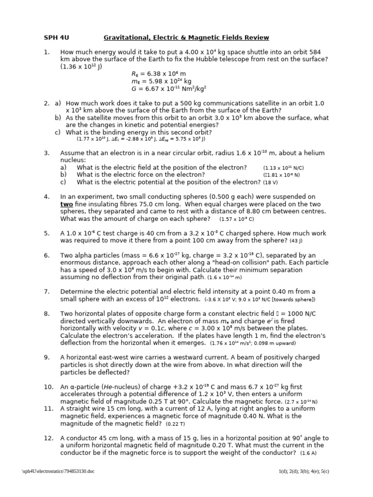 Gravitational, Electric & Magnetic Fields Review | PDF | Electric Field | Force