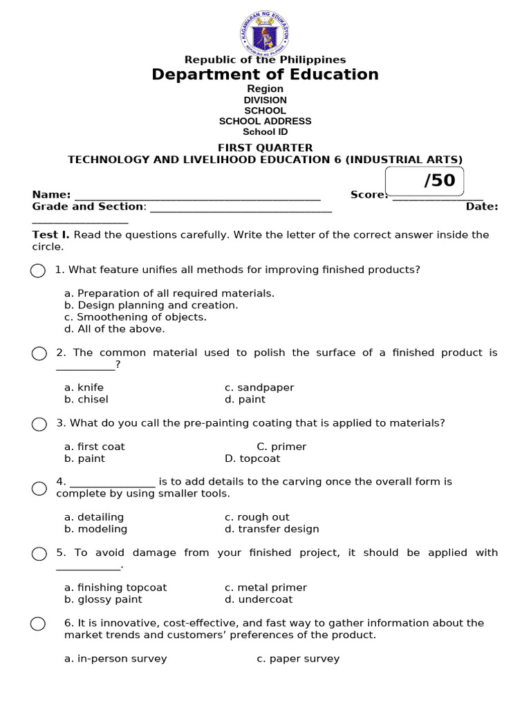 Grade 6 Q1 Periodical Exam TLE (IA) | PDF