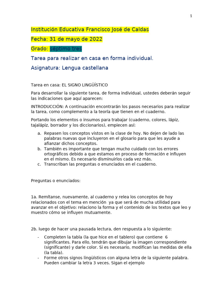 Tarea para La Casa - 31 de Mayo-Séptimo Uno | PDF | Lingüística