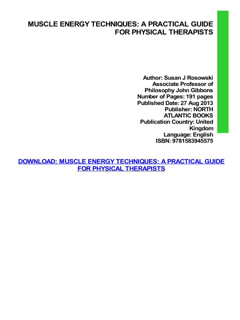 Muscle Energy Techniques A Practical Guide For Physical Therapists 499 ...