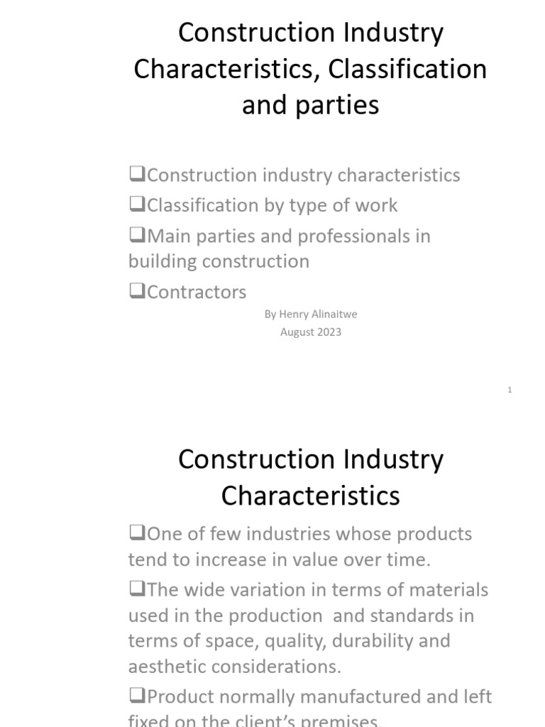 Construction Industry Characteristics 2023 | PDF