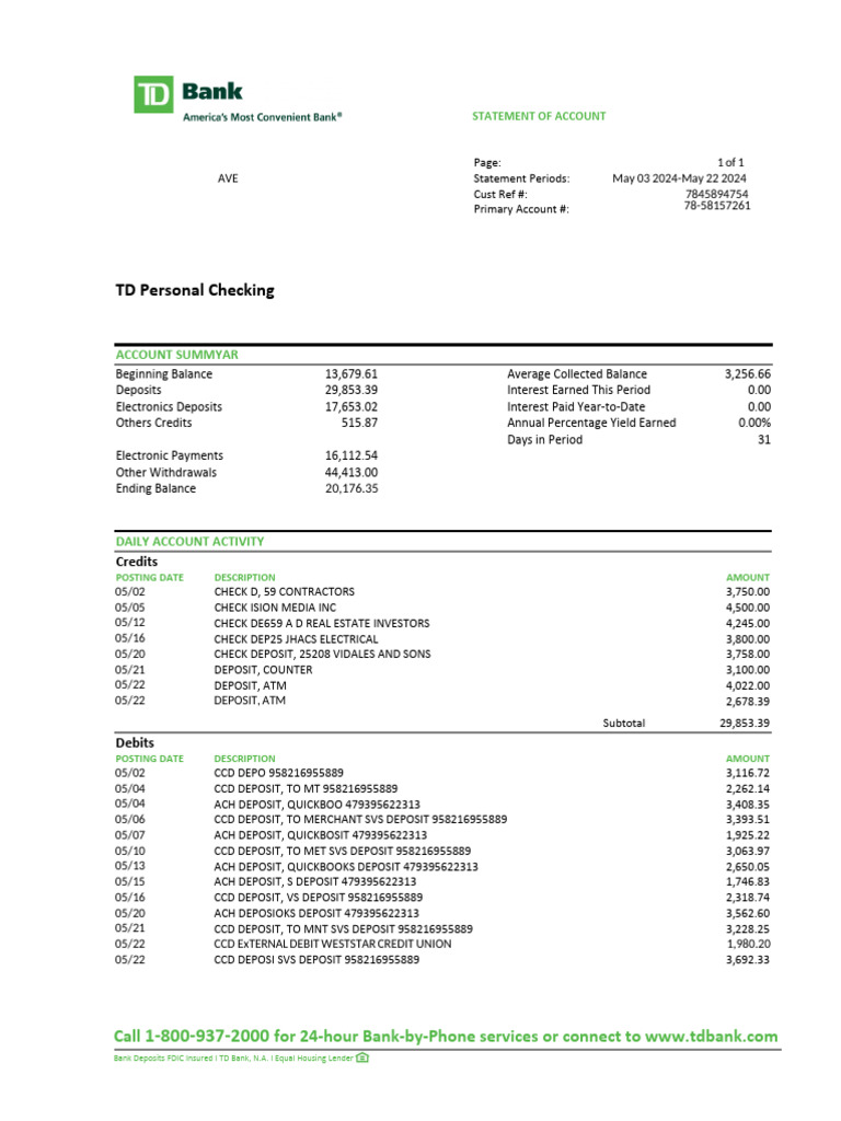 TD Bank Statement 2 | PDF