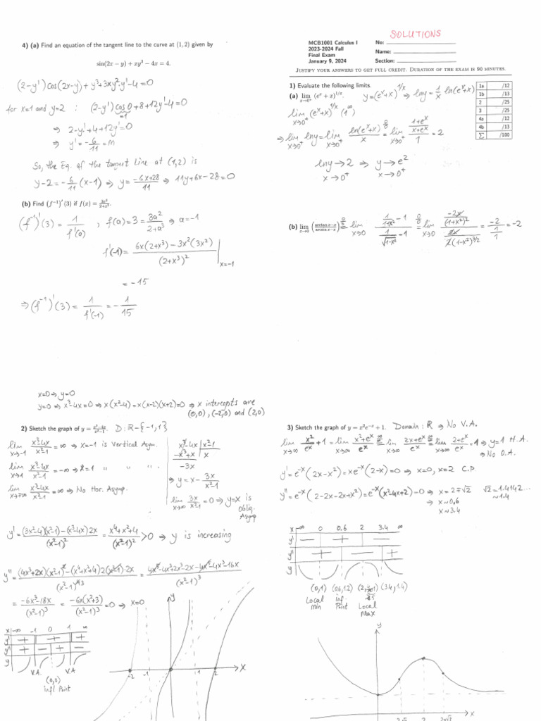 Calculus I Final Solutios | PDF