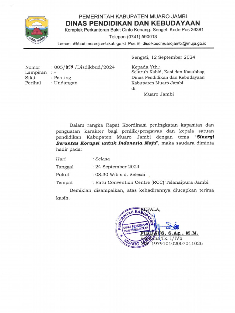Surat Rakor untuk Kabid, Kasi dan Kasubbag | PDF Surat Rakor untuk Kabid, Kasi dan Kasubbag | PDF