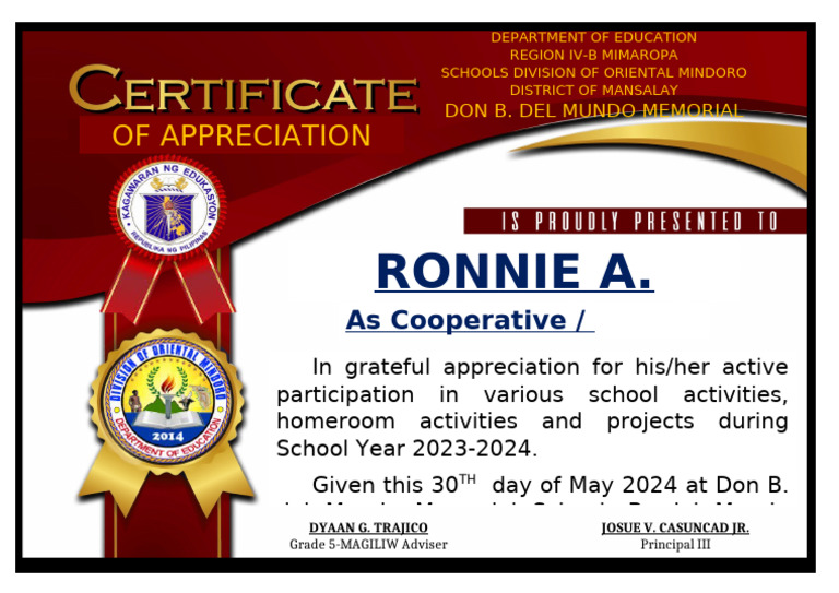 CERTIFICATE OF RECOGNITION PARENTS | PDF