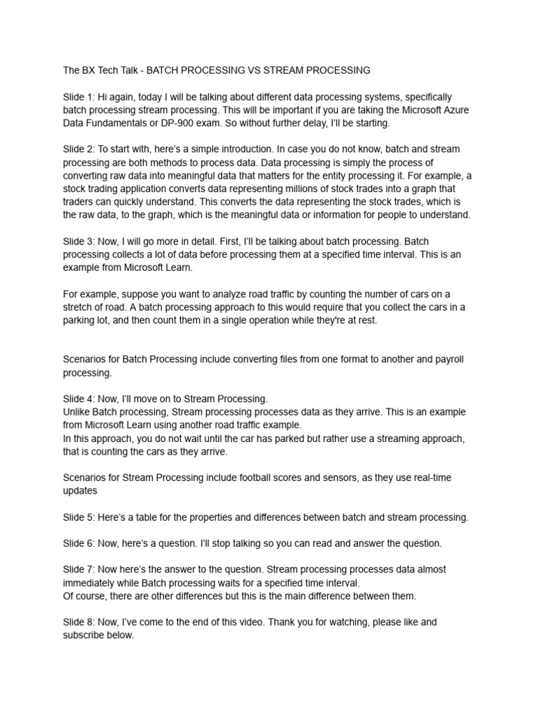 The BX Tech Talk - BATCH PROCESSING VS STREAM PROCESSING | PDF