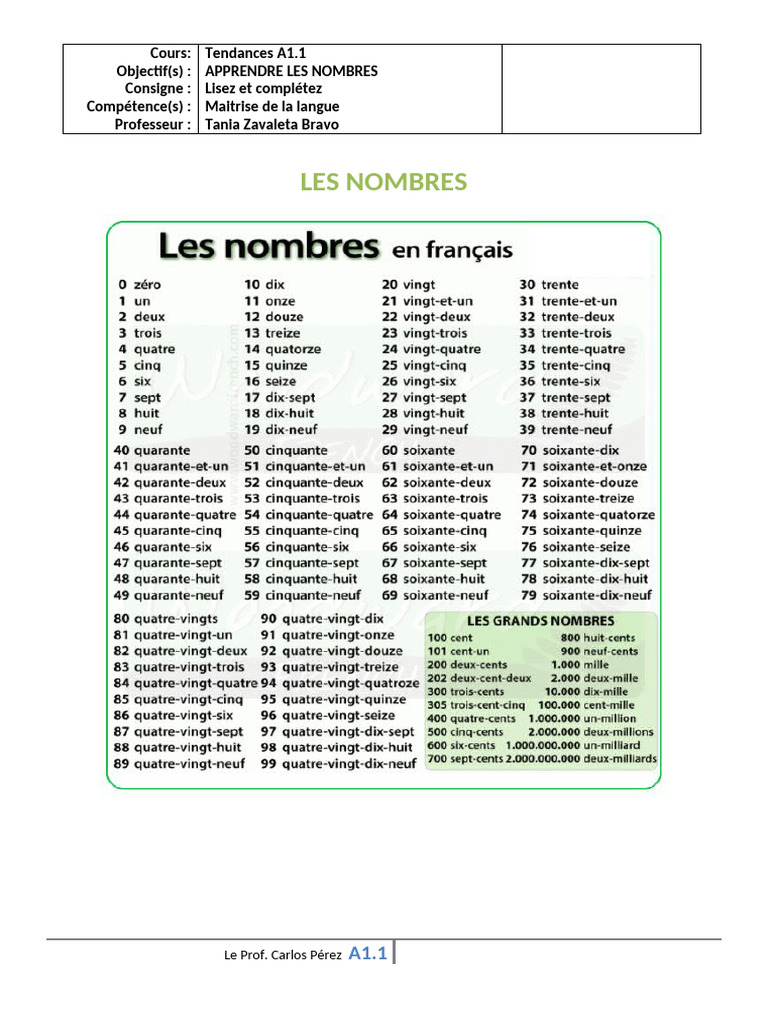 Les Nombres 100 10000 A1-1 Savoir Ecrire Les Nombres | PDF