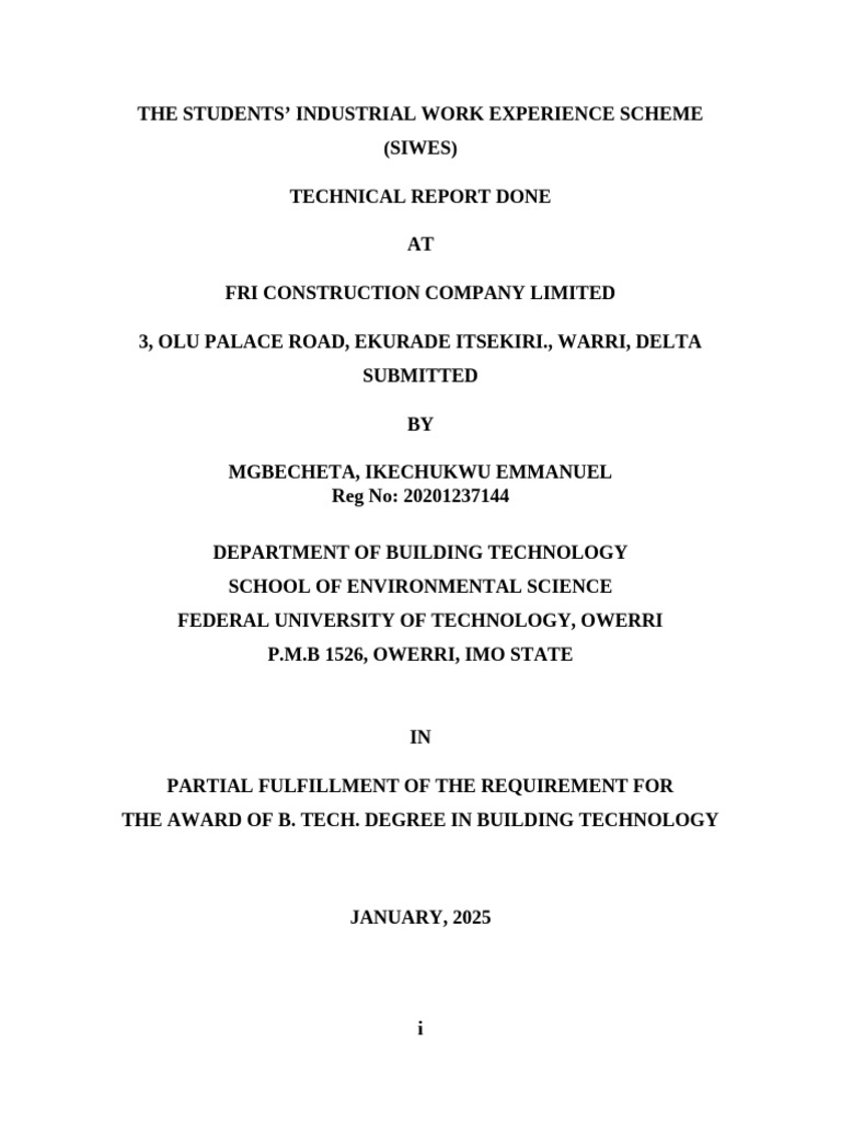 MGBECHATA BLD REPORT - Doc PRELIMINARY PAGE | PDF