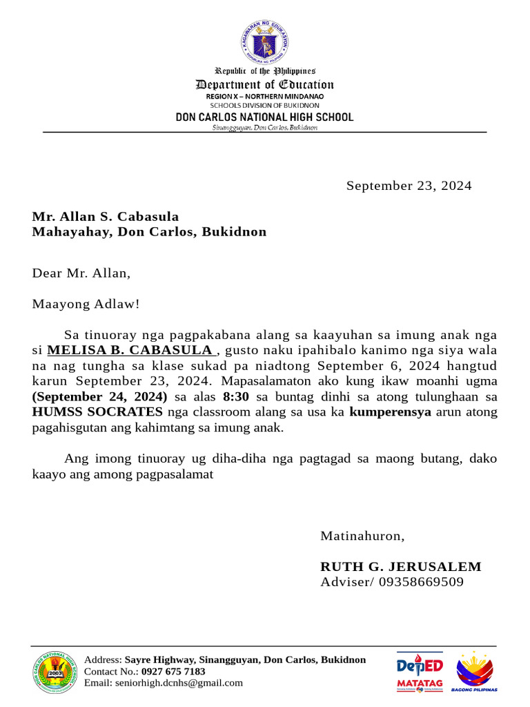 Call Parent Letter | PDF