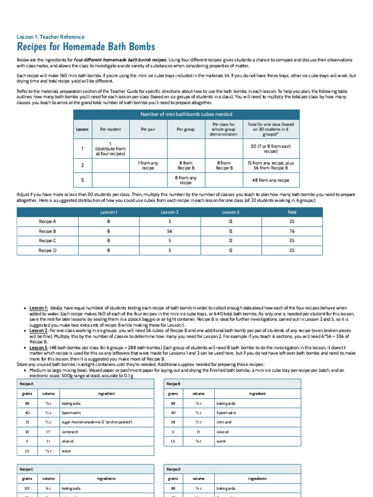 7.1 Lesson 1 Teacher Reference Recipes For Homemade | PDF