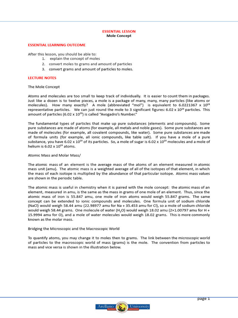 Gen Chem 1 Module Mole-Concept | PDF