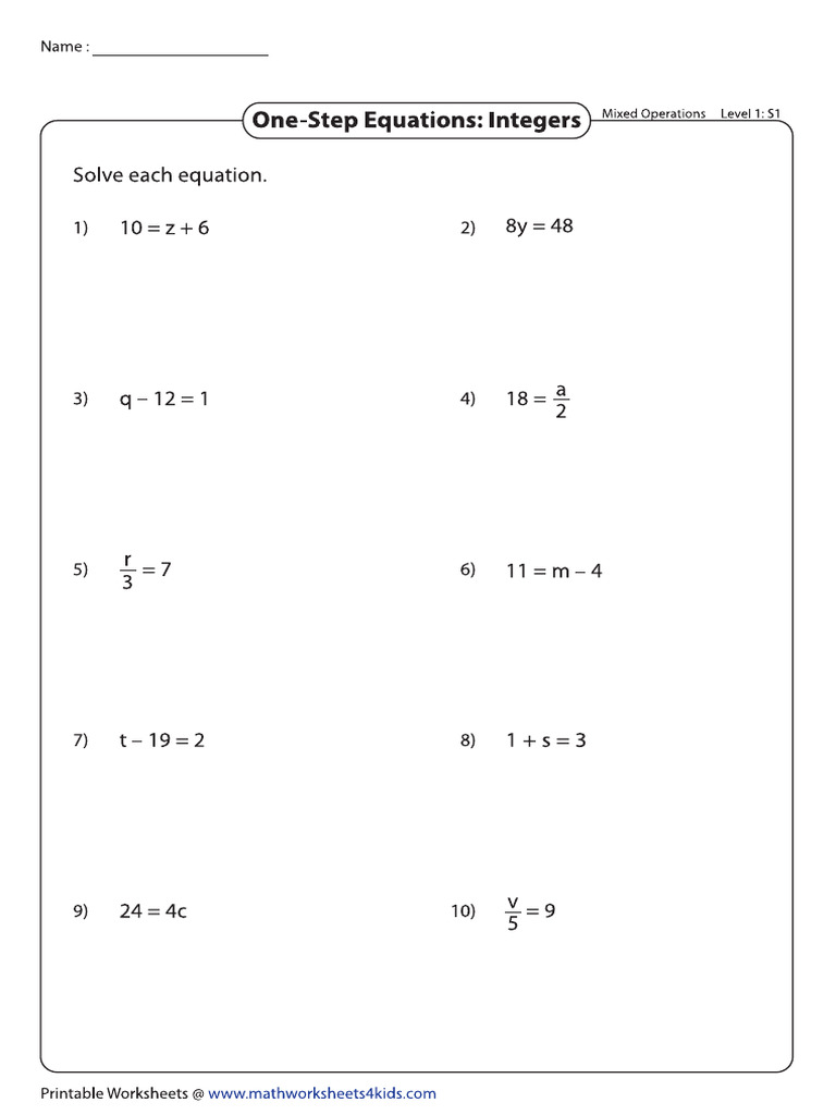 Solving One Step Equations | PDF