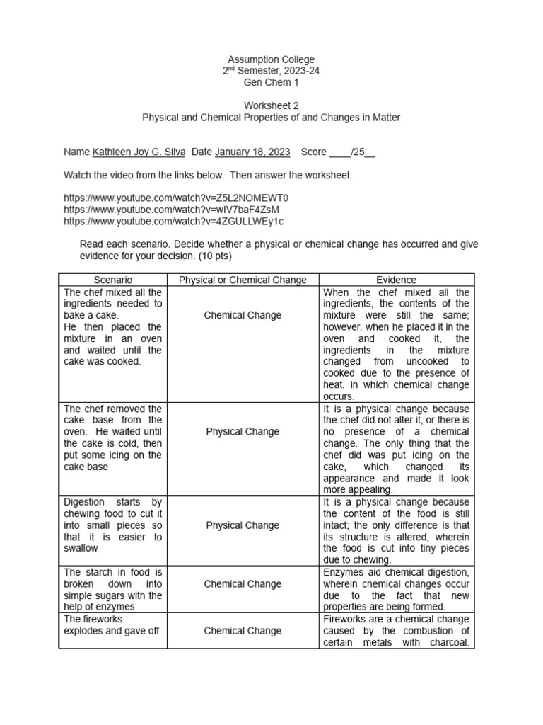 Physical and Chemical Properties and Changes | PDF