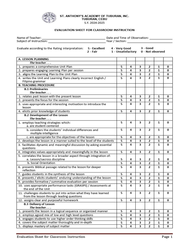 Classroom-Observation-Sheet_Form | PDF