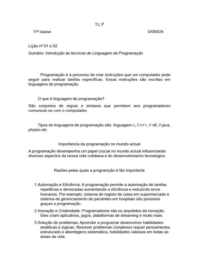 11 Classe TLP | PDF