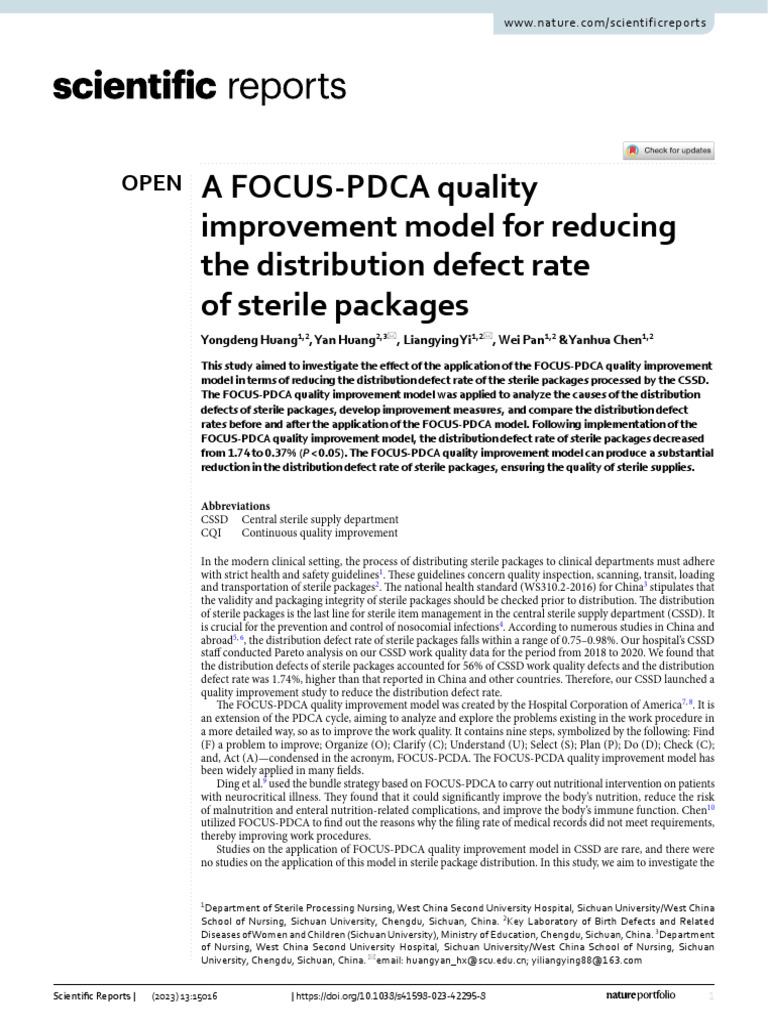A FOCUS PDCA Quality Improvement Model For Reducing The Distribution ...
