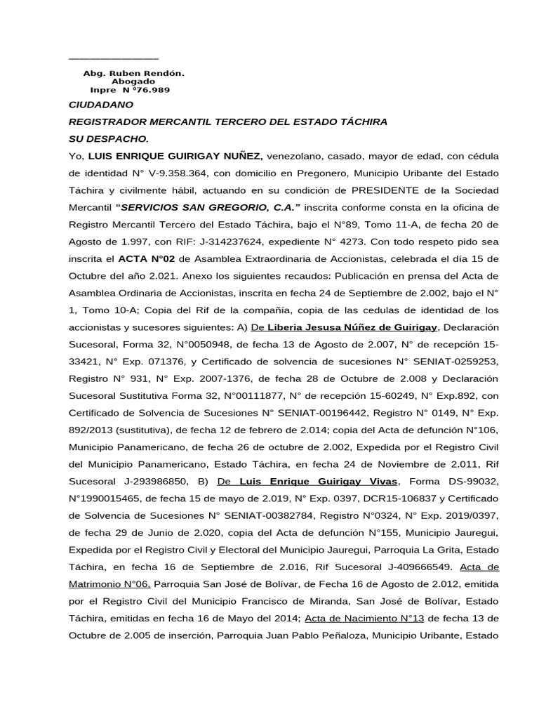 Acta N°02 SERVICIOS SG | PDF