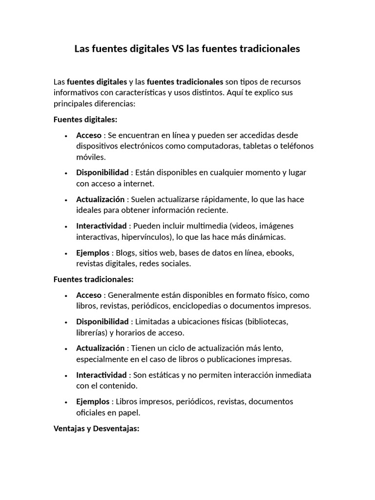 Fuentes digitales y tradicionales: diferencias clave | PDF | Internet ...