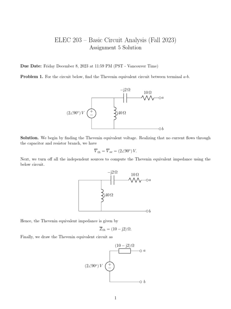 UBC - ELEC 203 Assignment 5 | PDF