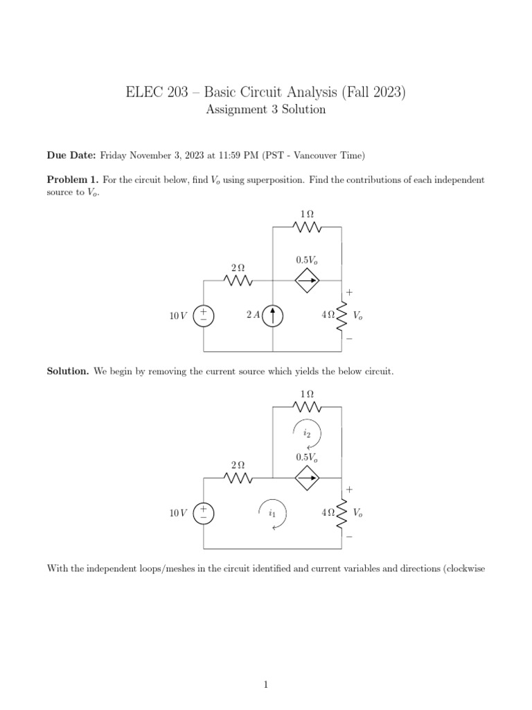 UBC - ELEC 203 Assignment 3 | PDF