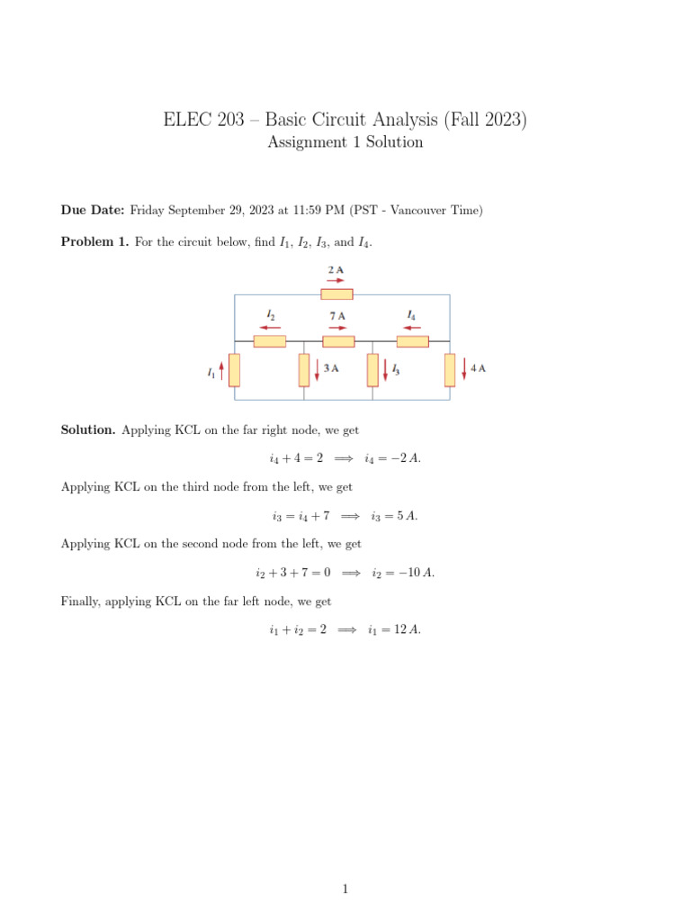 UBC - ELEC 203 Assignment 1 | PDF