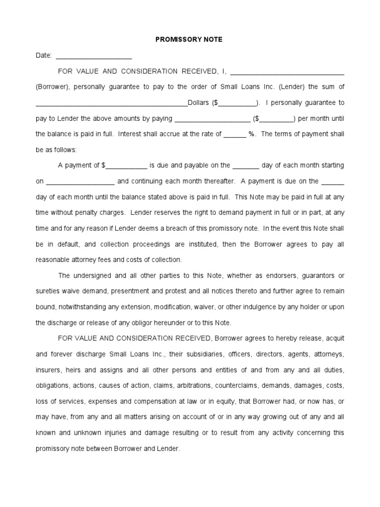 Promissory Note Template for Loans | PDF | Promissory Note | Guarantee
