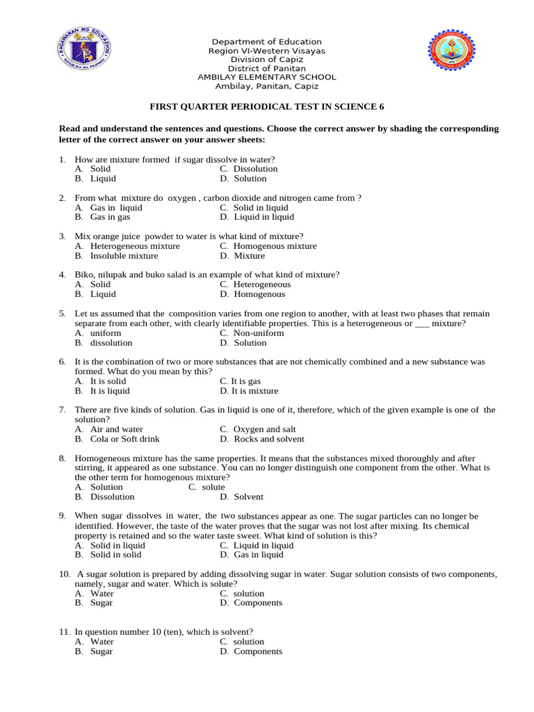 PT - Science 6 - Q1 | PDF